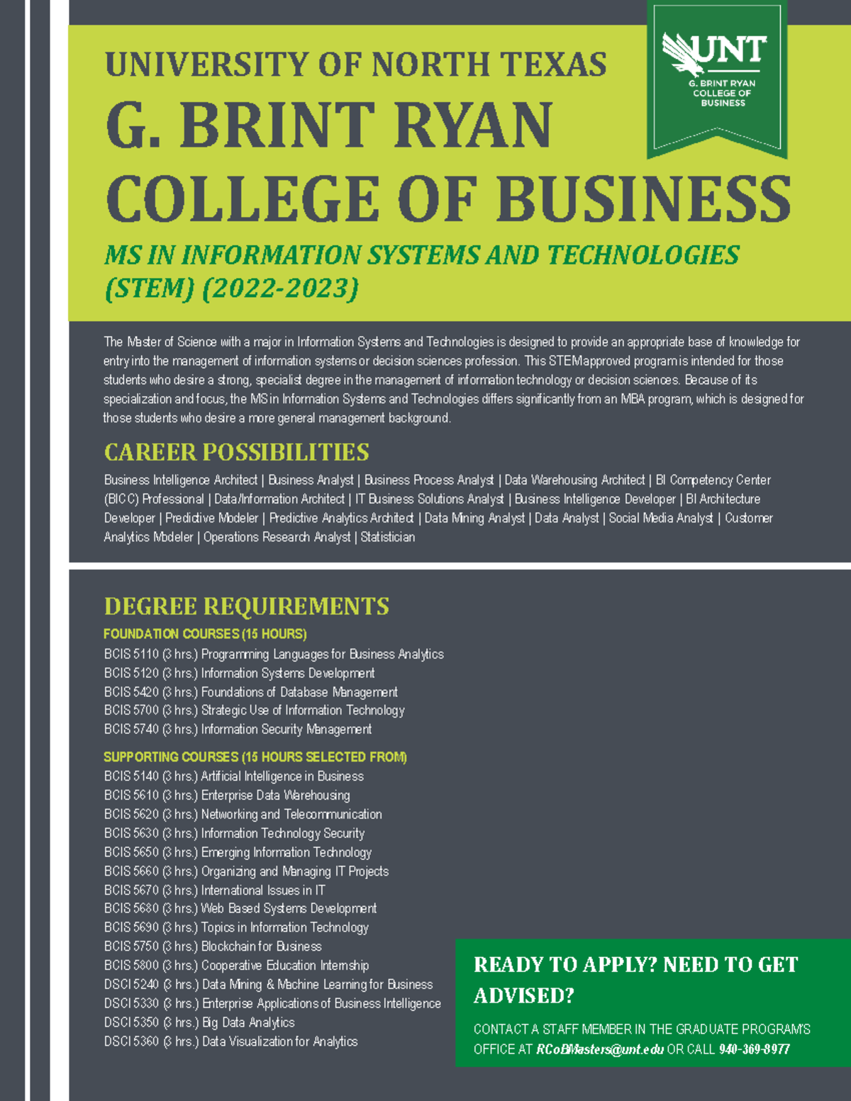 MS Information Systems Technologies - UNIVERSITY OF NORTH TEXAS G ...