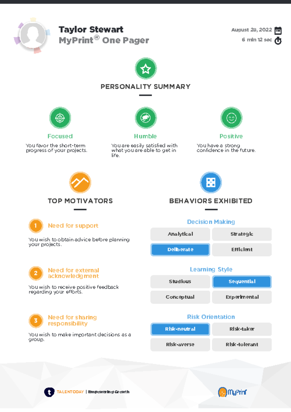 Personality summary - Taylor Stewart PERSONALITY SUMMARY You favor the ...
