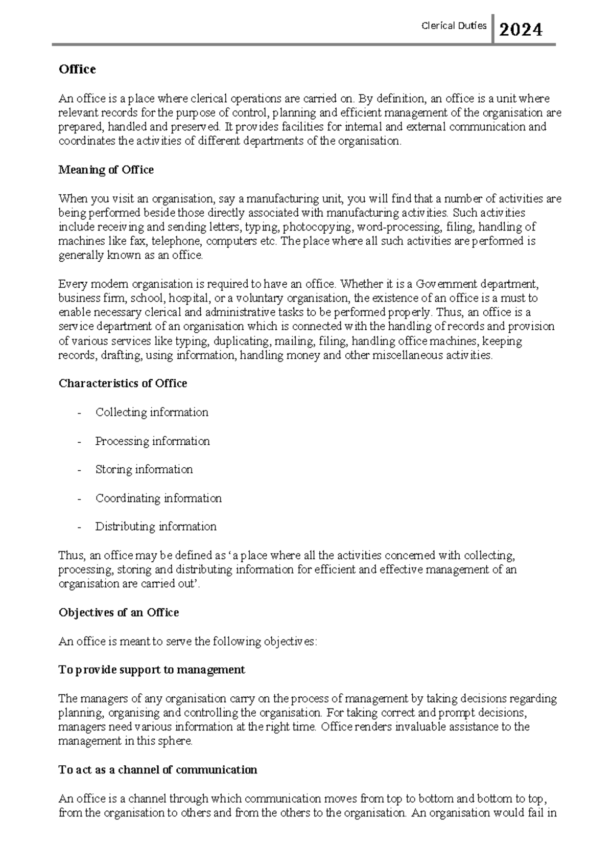Office - summarized - 2024 Office An office is a place where clerical ...