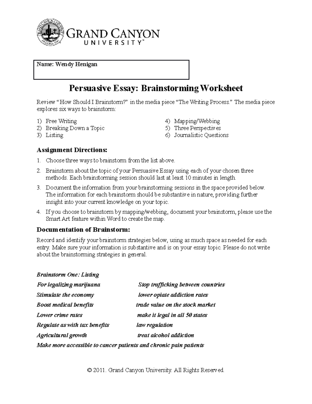 PHI-105 T-2 Brainstorming Worksheet 7-10-17-1-1marijuana - Name: Wendy ...
