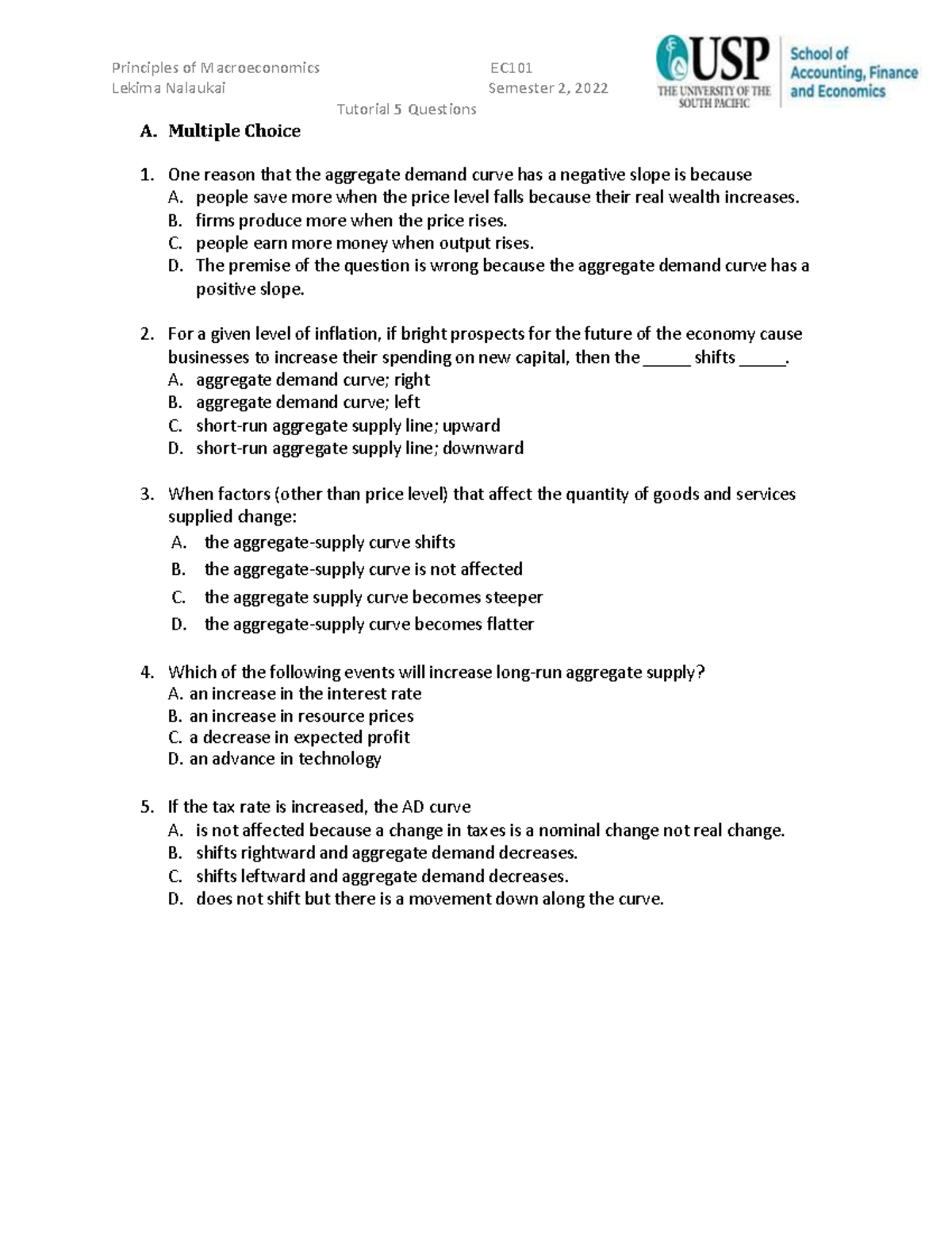 Tutorial 5 Questions - Lekima Nalaukai Semester 2, 2022 Tutorial 5 ...