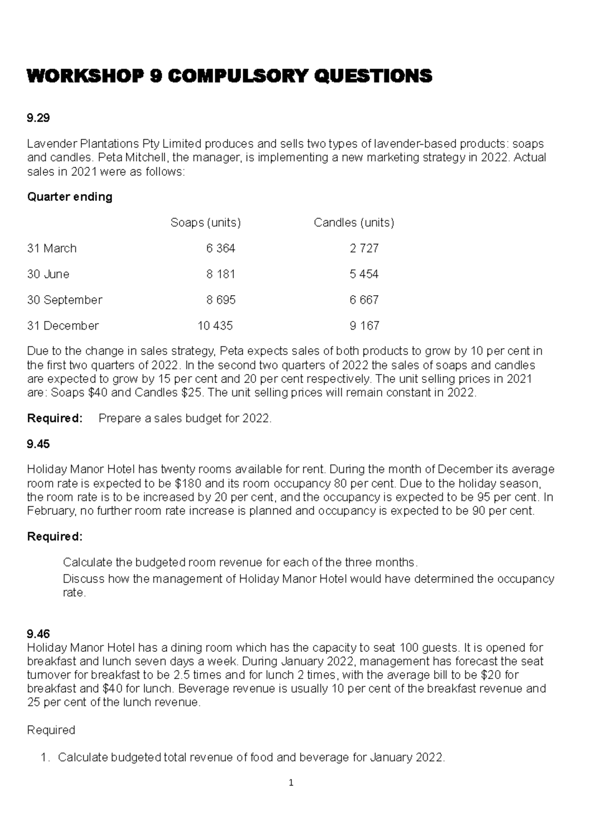 Workshop 9 Compulsory and Additional Questions - WORKSHOP 9 COMPULSORY ...