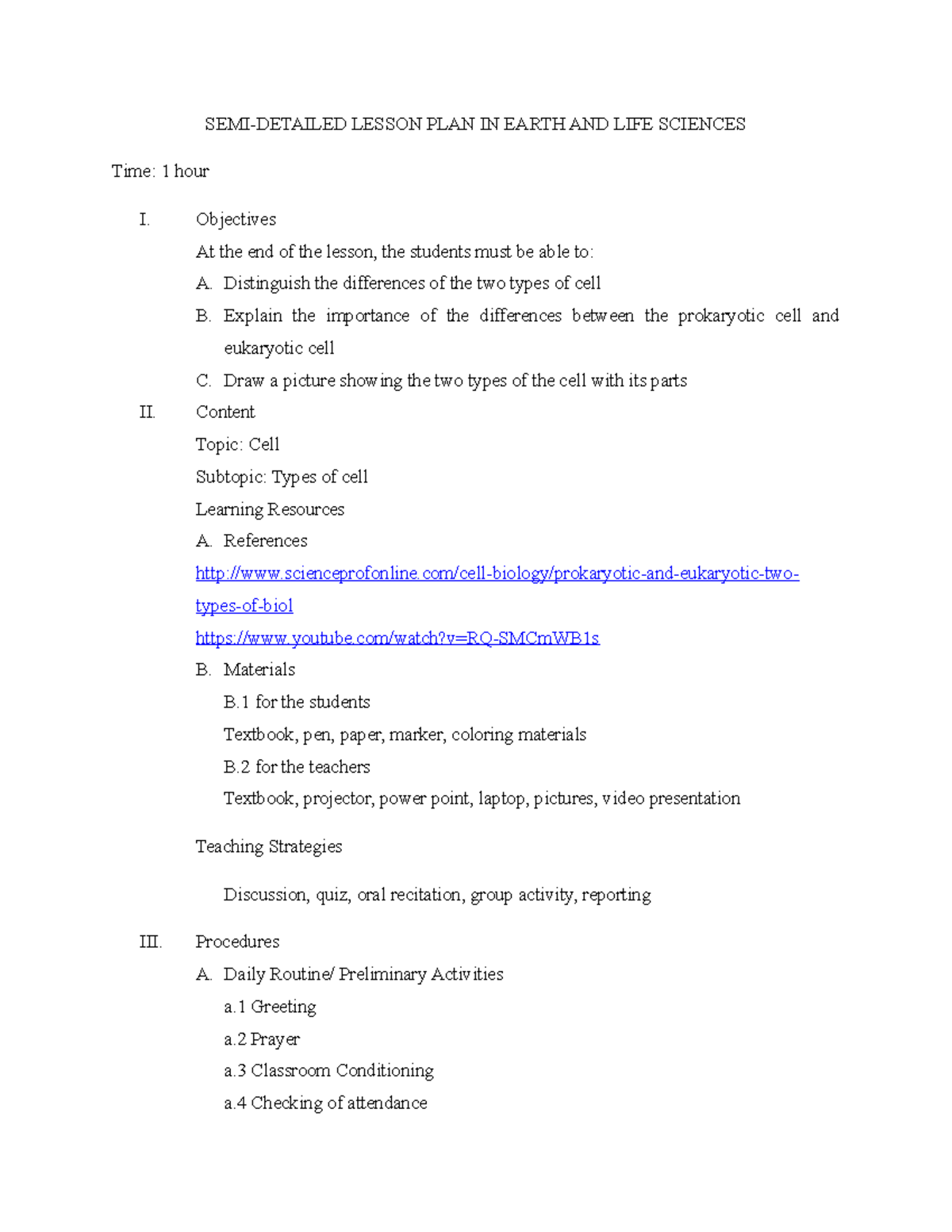 SEMI Detailed Esson PLAN - SEMI-DETAILED LESSON PLAN IN EARTH AND LIFE ...