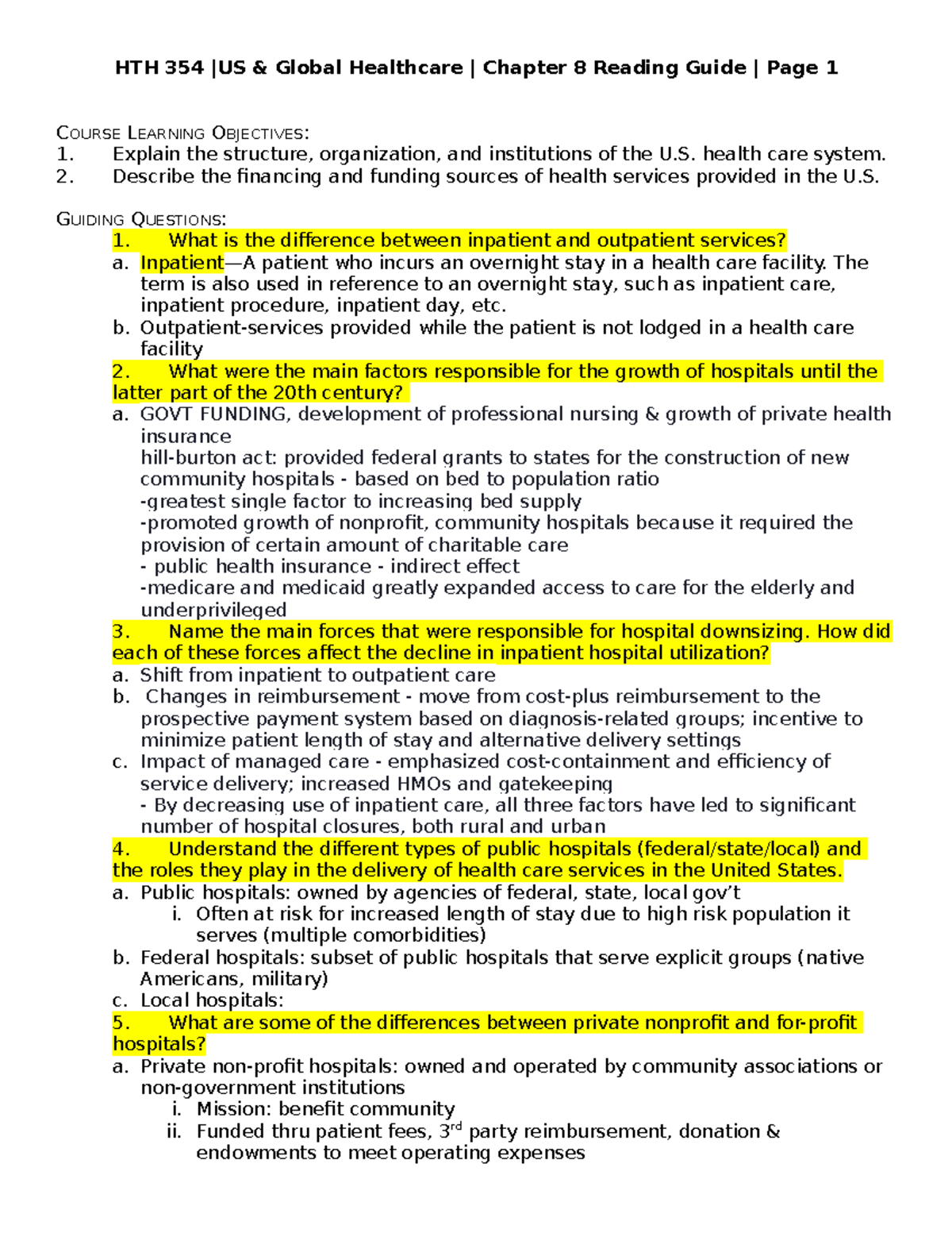 HTH 354 Chapter 8 Reading Guide - COURSE LEARNING OBJECTIVES: Explain ...