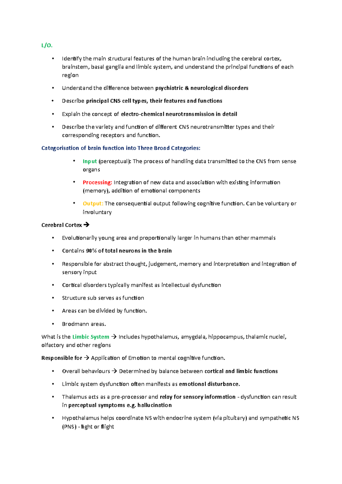 Lecture 1 CNS - CNS Notes - L/O. Identify the main structural features ...