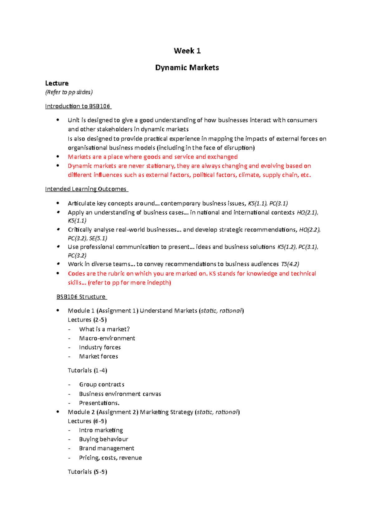 Week 1, Dynamic Markets - Week 1 Dynamic Markets Lecture (Refer to pp slides) Introduction to ...