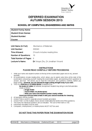 Mechanics of Materials final exam - 300040 Mechanics of Materials ...