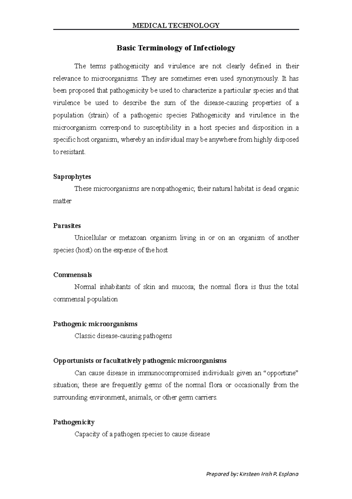 Basic Terminology of Infectiology - Notes Reviewer - Basic Terminology ...