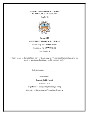 Lab5 - Lab report - Half Wave and Full Wave Rectification LAB # 05 ...