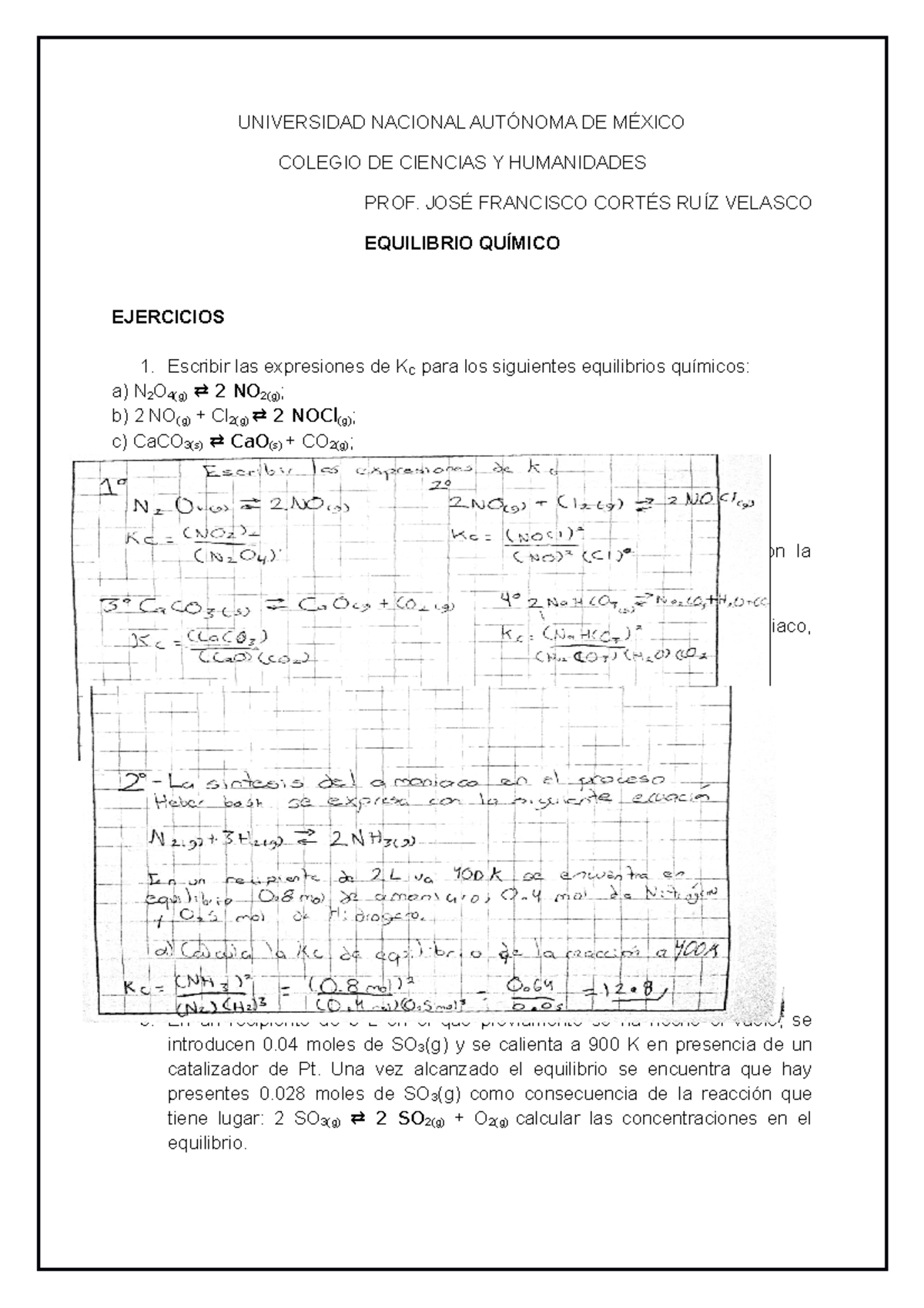Equilibrio Químico Constantes De Equilibrio Universidad Nacional