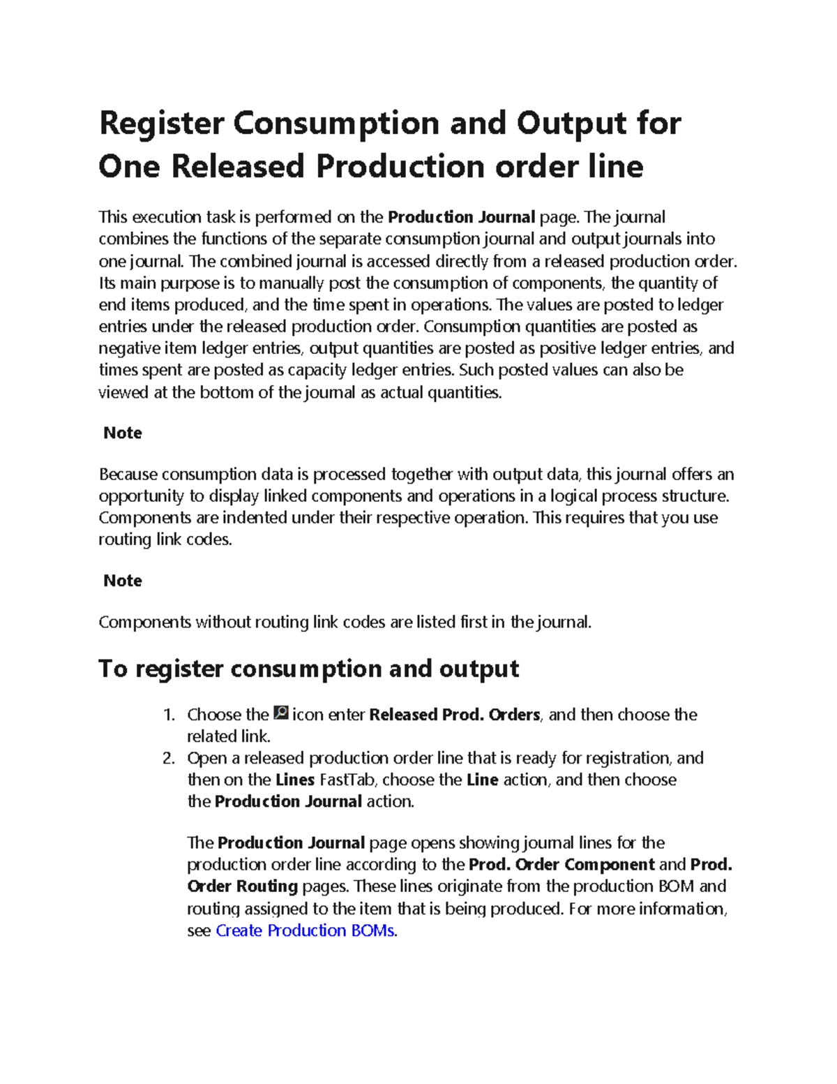H1 Manufacturing Register Consumption and Output for One Released ...