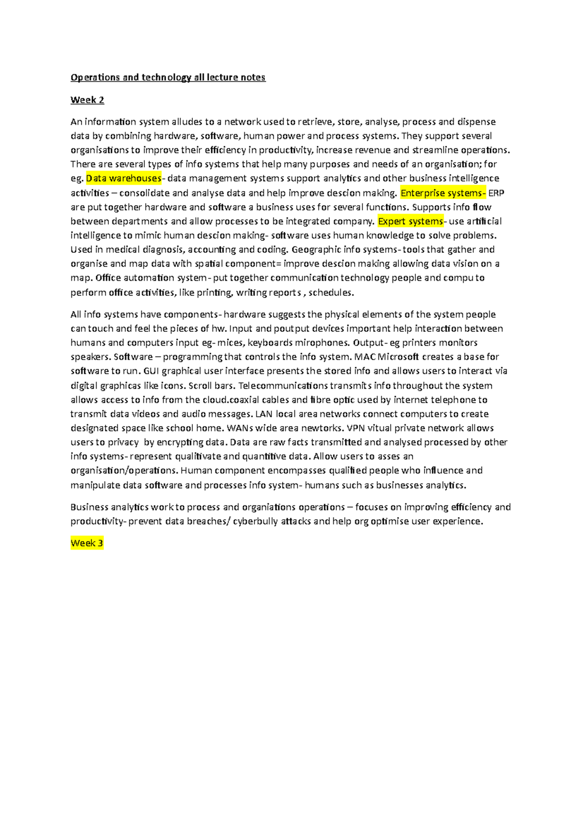 Operations and technology notes - Operations and technology all lecture ...