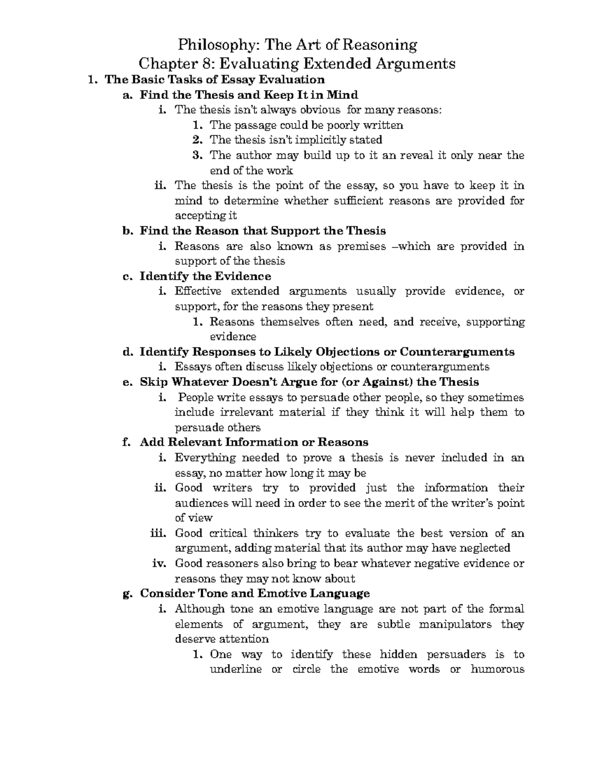 Chapter 8 Evaluating Extended Arguments - Philosophy: The Art of Reasoning Chapter 8: Evaluating ...