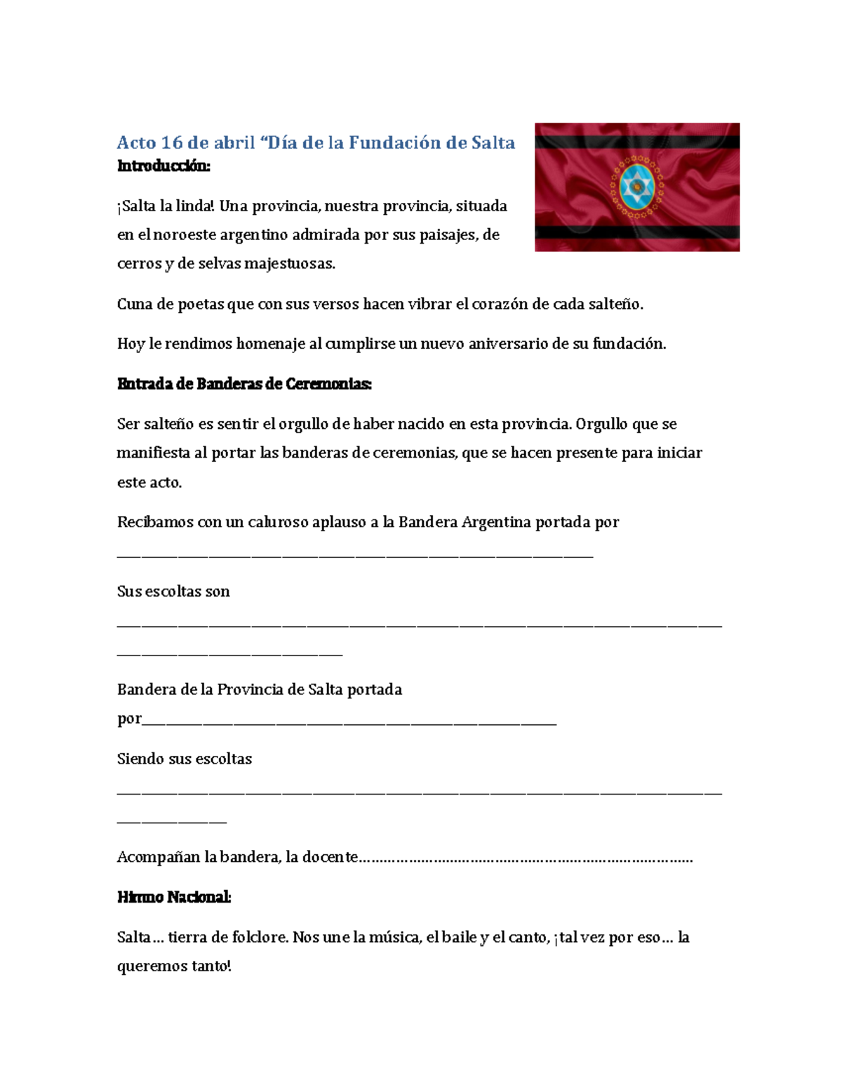Acto 16 de abril - glosas para acto escolar - Acto 16 de abril “Día de ...