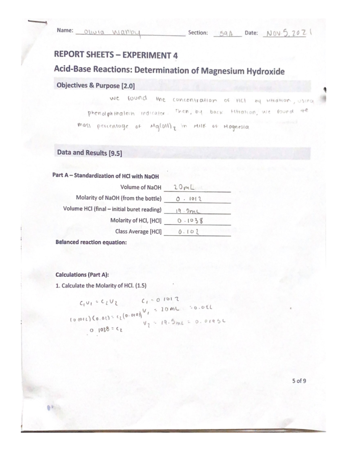Experiment 5 - Sc/Biol 2020 - Studocu