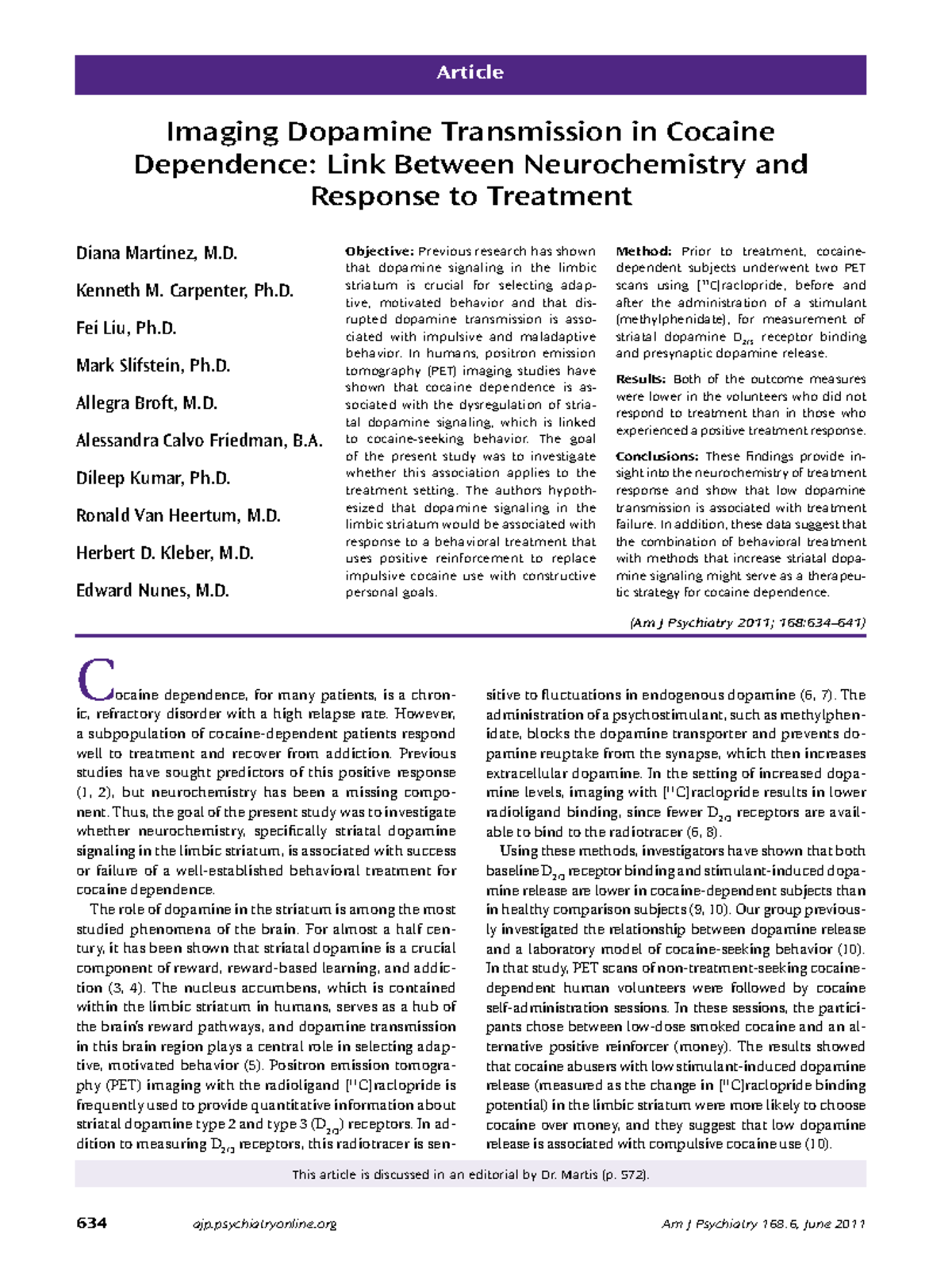 Imaging Dopamine Transmission in Cocaine - Article 634 ajp ...