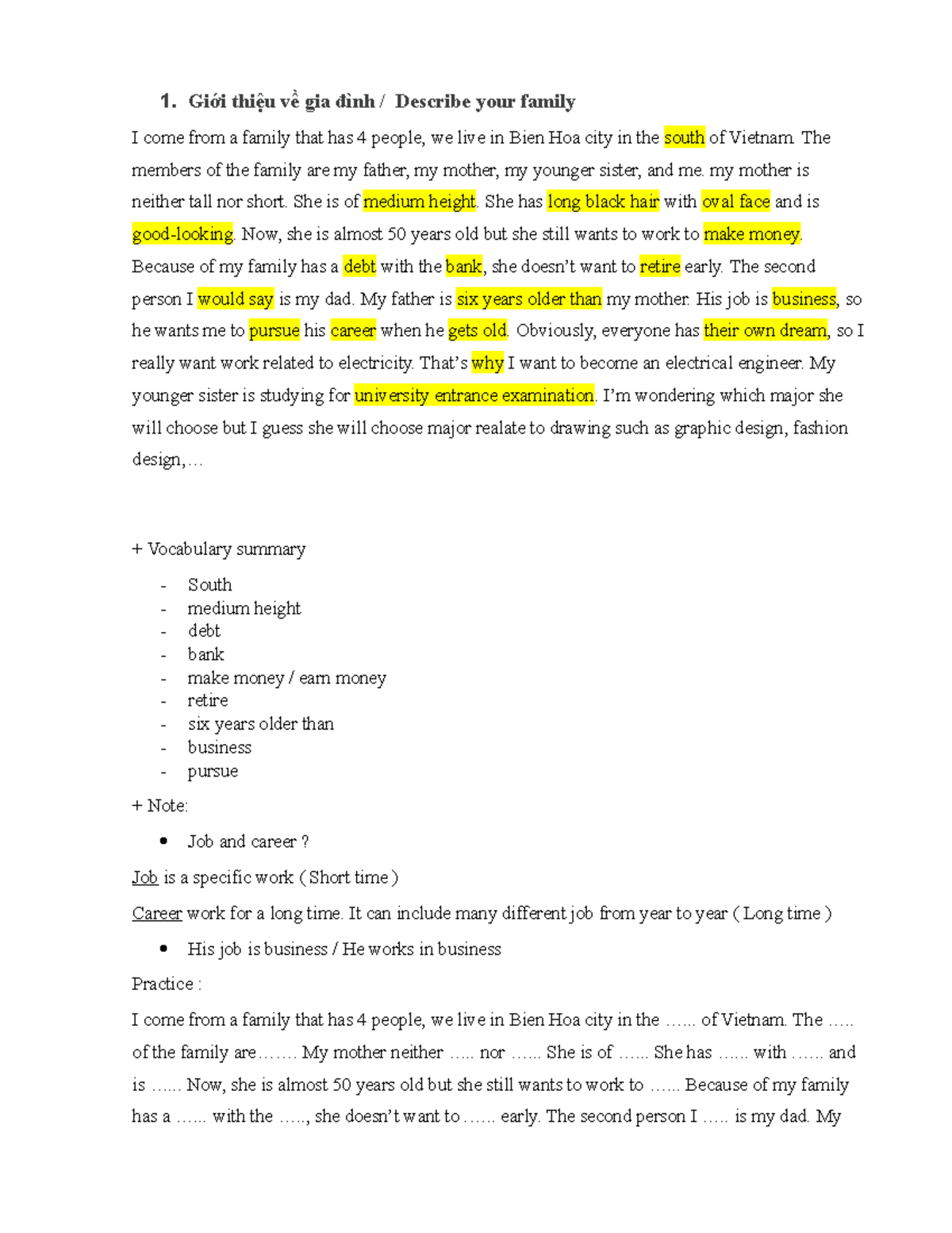 Speaking english - DDGDG - 1. Giới thiệu về gia đình / Describe your ...