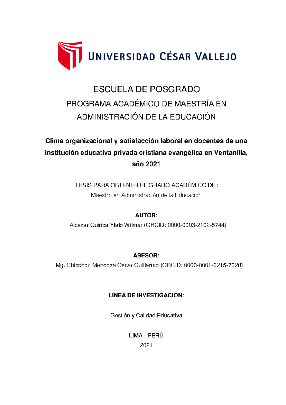 Alcázar QYW-SD - ESCUELA DE POSGRADO PROGRAMA ACADÉMICO DE MAESTRÍA EN ...