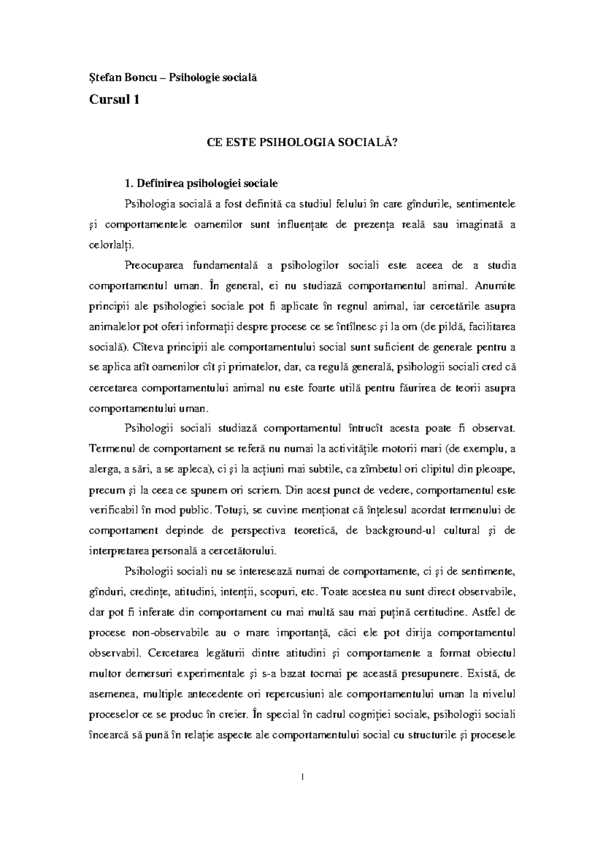 psihologia sociala departament a psihologiei - Cursul 1 CE ESTE ...