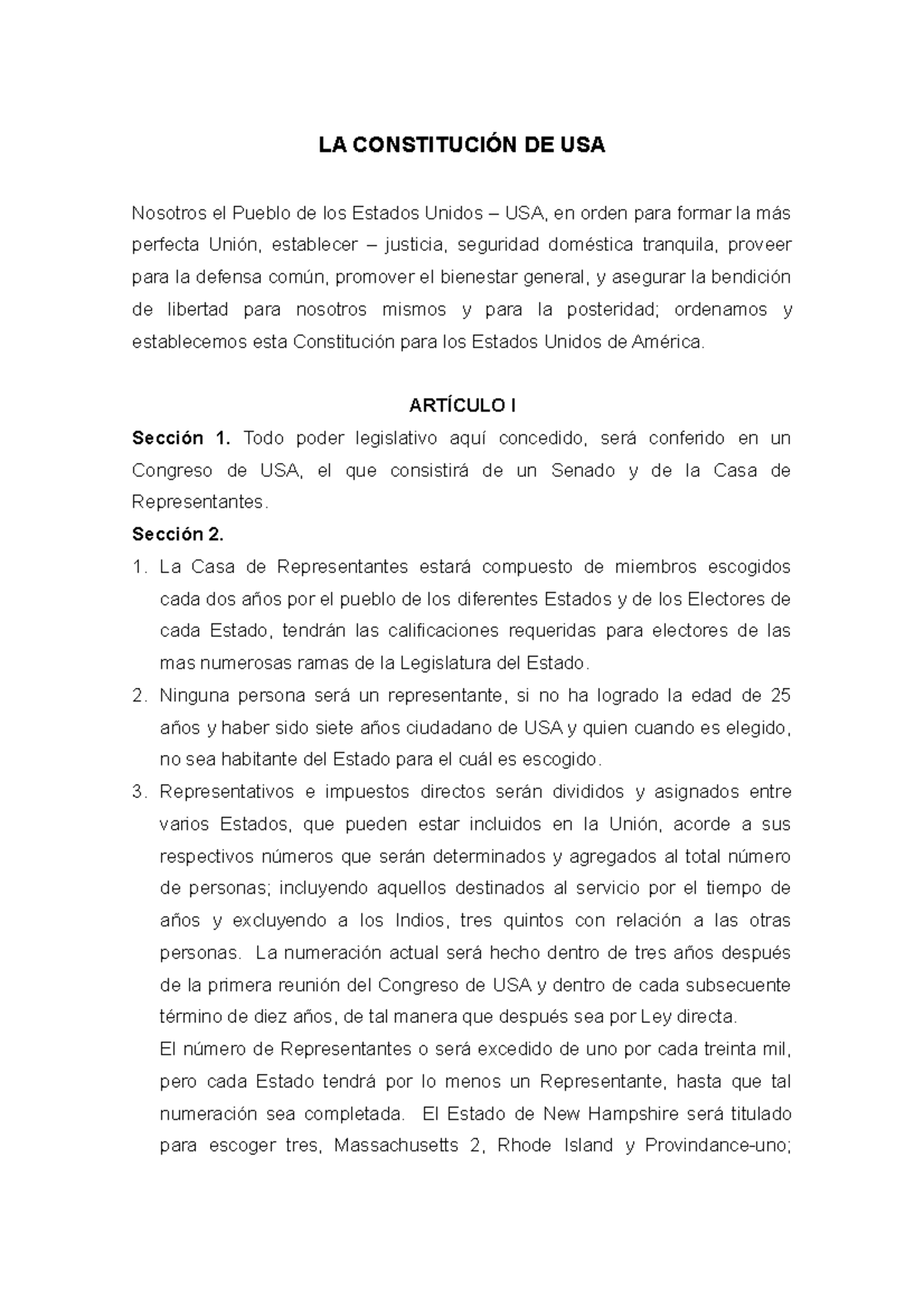 LA Constitución DE USA - CLASES - LA CONSTITUCIÓN DE USA Nosotros el ...