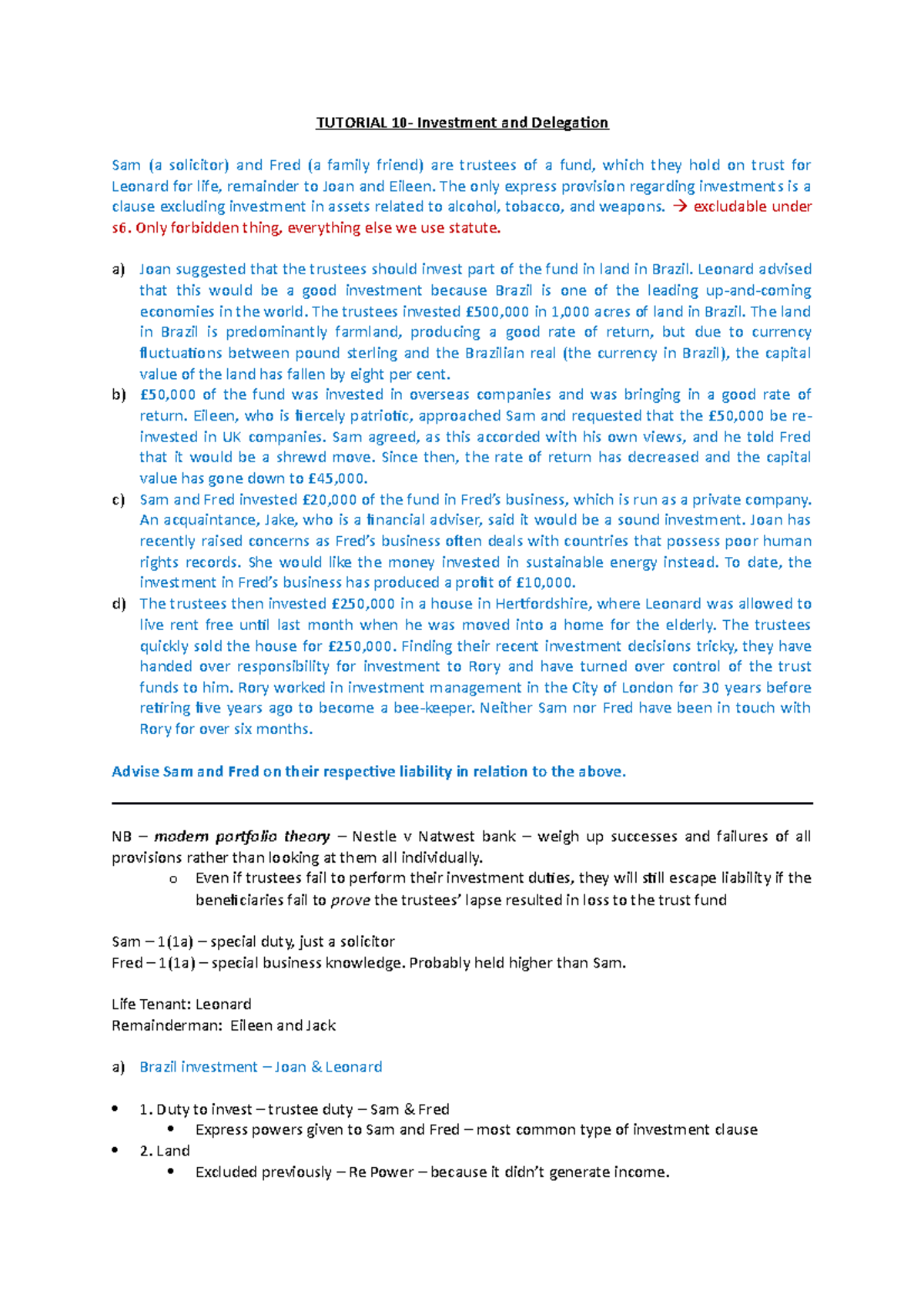 Equity - Tutorial 10- investment - TUTORIAL 10- Investment and ...