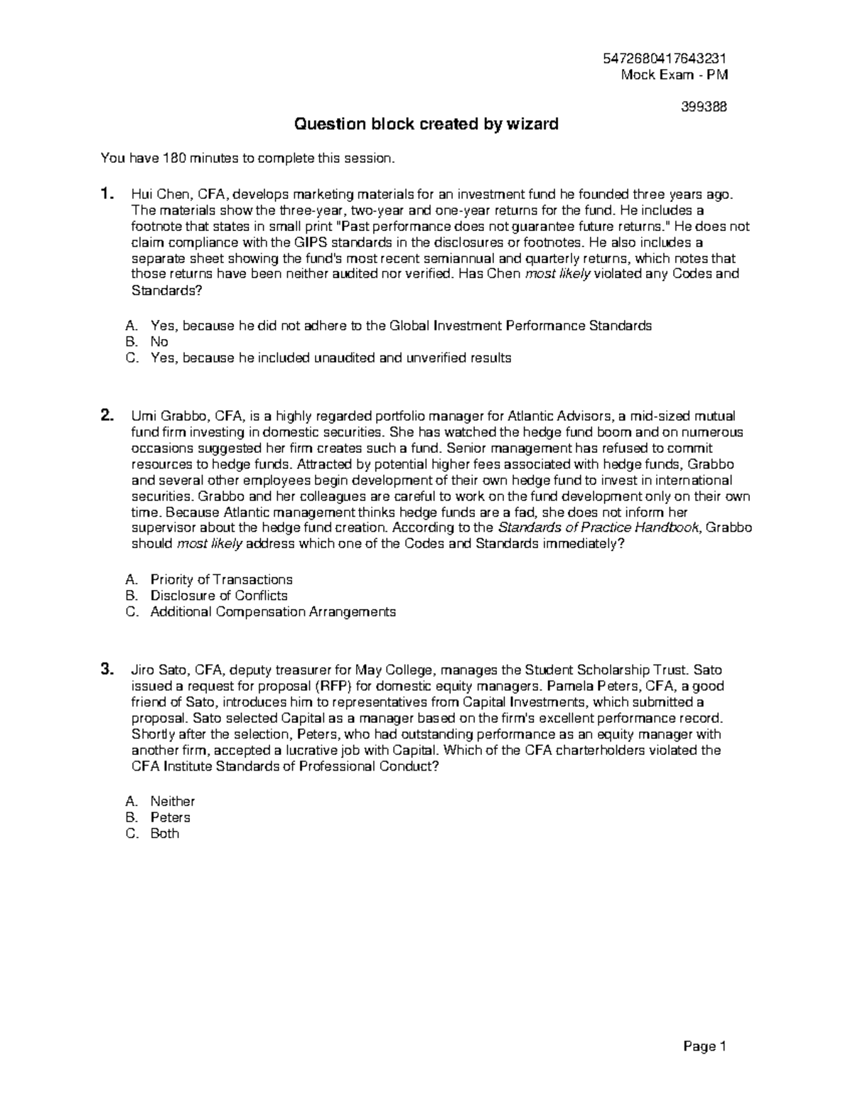 Level I mock exam afternoon versionb questions 2014 - Mock Exam - PM ...