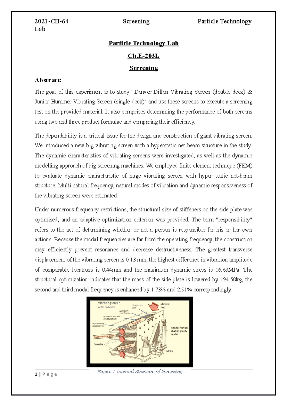 64(Screening) - Lab Particle Technology Lab Ch-203L Screening Abstract ...