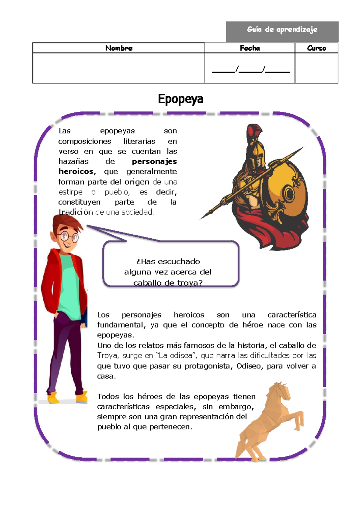 La epopeya inicio y contenidos - Guía de aprendizaje Nombre Fecha Curso ...