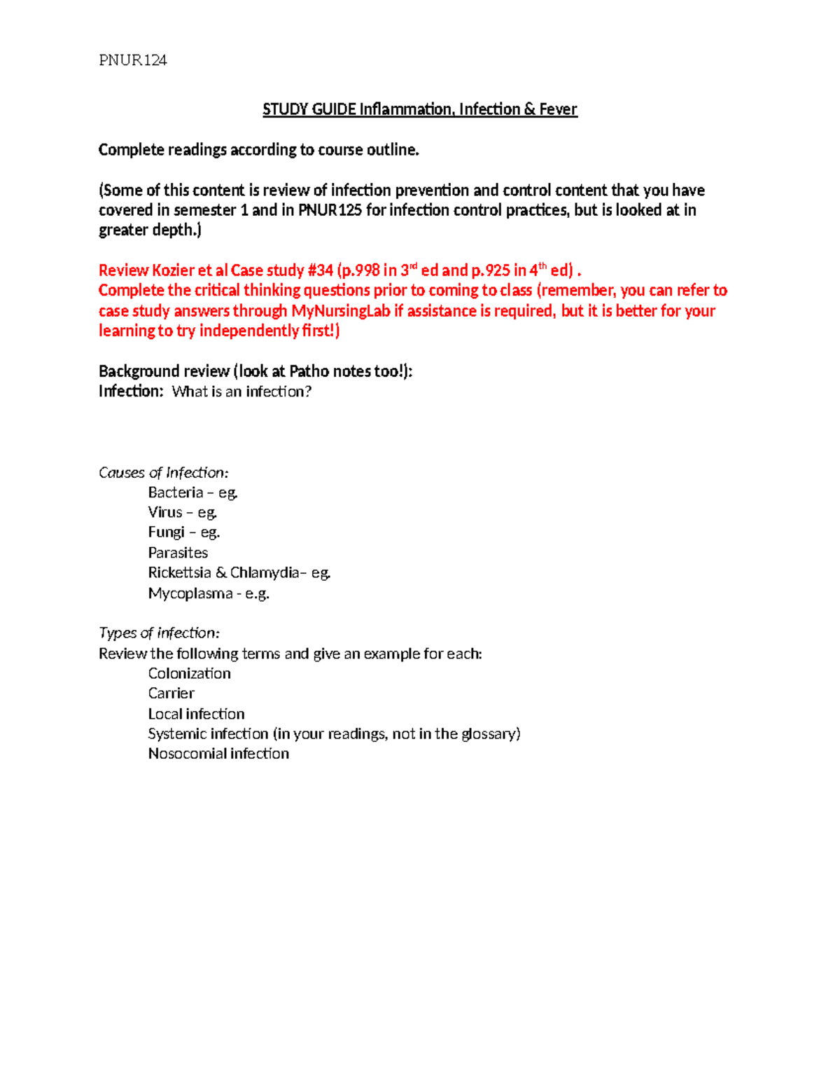 Inflam.Fever.Infection.Studyguide.F2018 1 .docx - STUDY GUIDE ...
