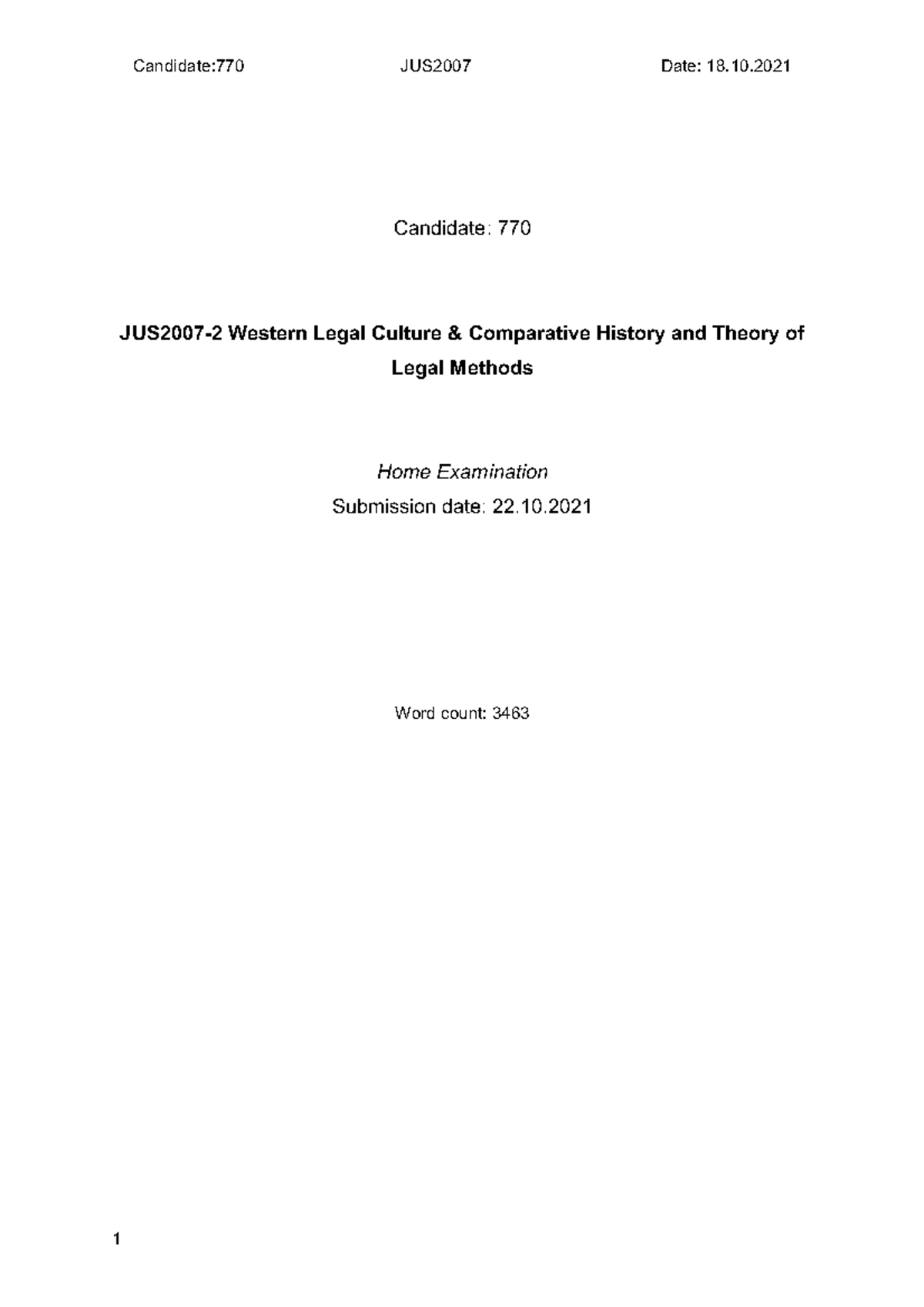 Eksamen i Western Legal Culture.- Comparative History and Theory Of ...