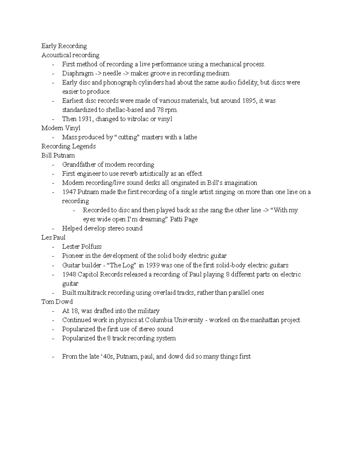 THEA 151 Lecture Two - Early Recording Acoustical recording - First ...