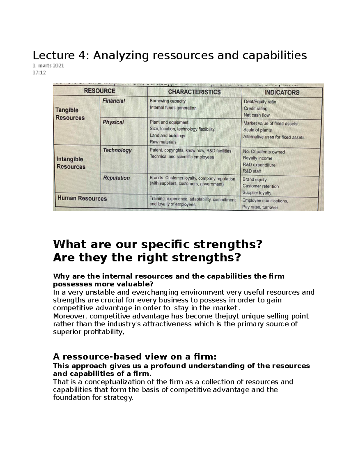 Ressources and capabilities 1 - Strategic Management - CBS - Studocu