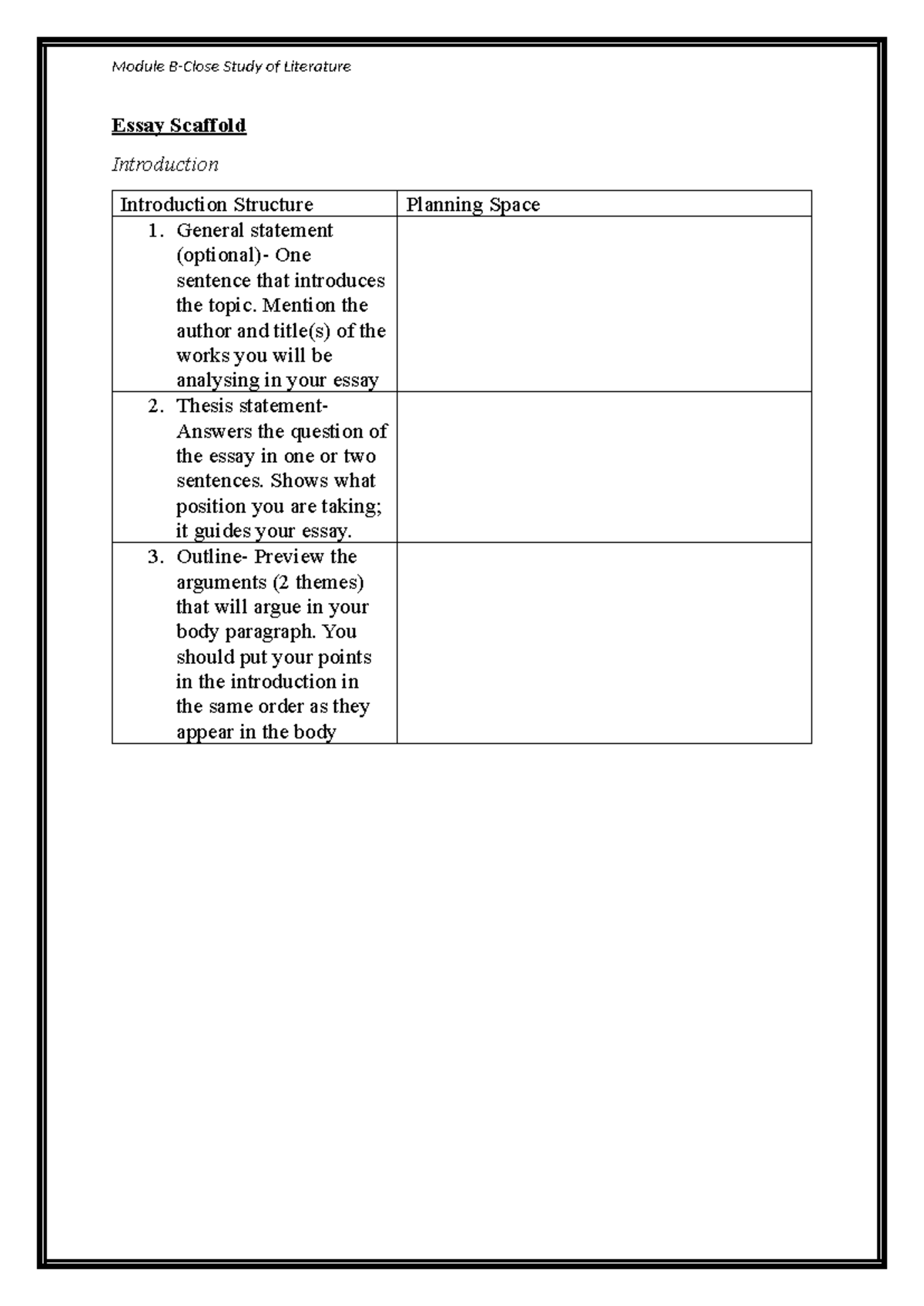 Essay Scaffold - Essay Scaffold Introduction Introduction Structure ...