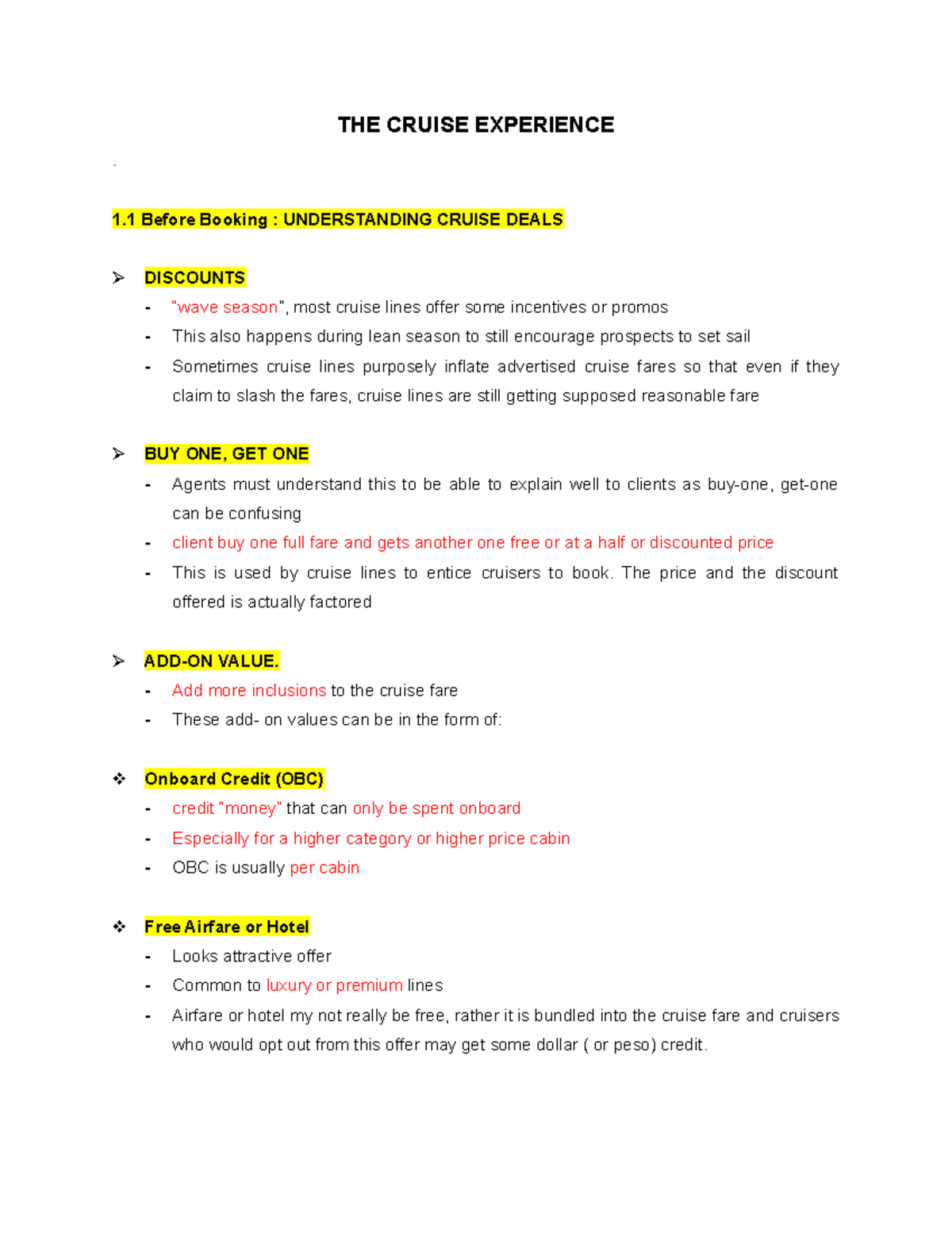 The Cruise Experience Lecture Notes - Cruise Tourism - Studocu