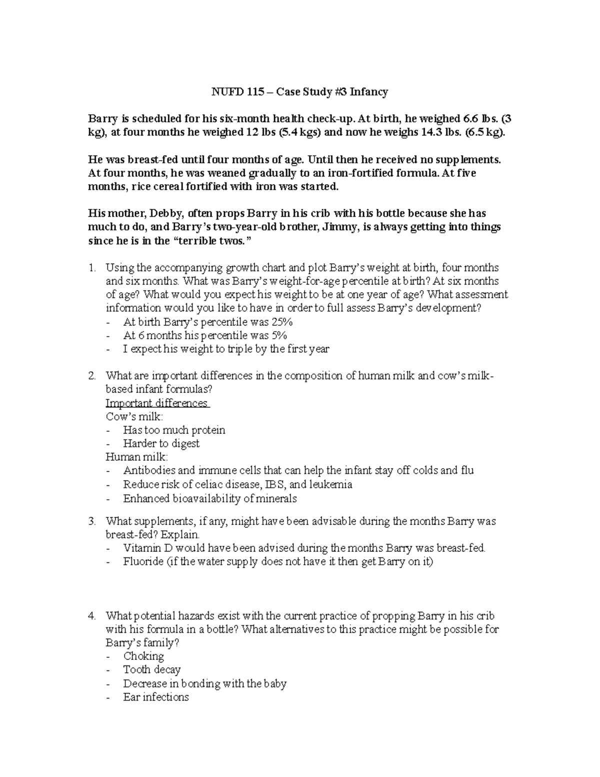 Case Study #3 Infant - NUFD 115 – Case Study #3 Infancy Barry is ...