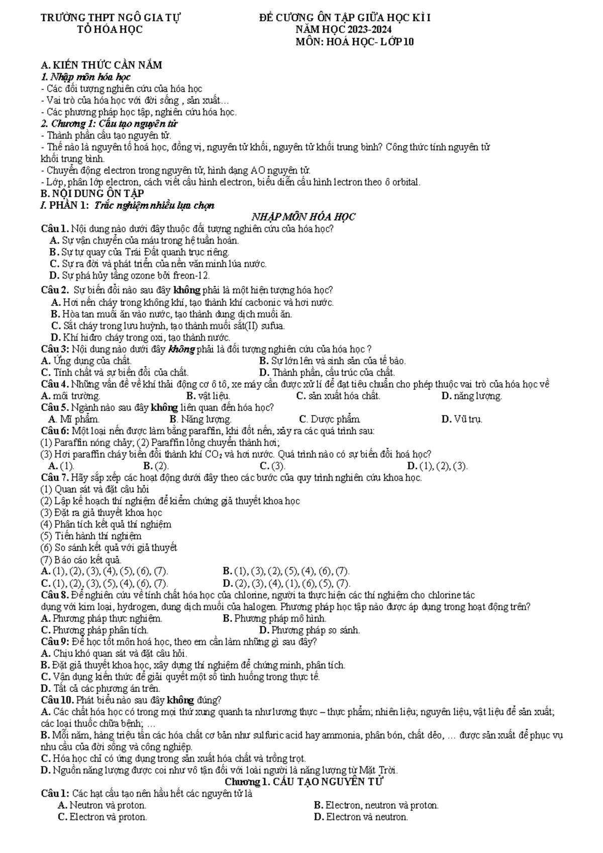KHO I 10 -DE CU O NG O N TA P GIU A HO C KI 1-2024 e2915 - TRƯỜNG THPT NGÔ GIA TỰ ĐỀ CƯƠNG ÔN ...