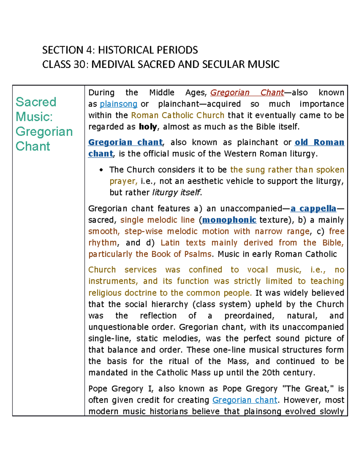 Class 30- Medival Sacred AND Secular Music - SECTION 4: HISTORICAL ...