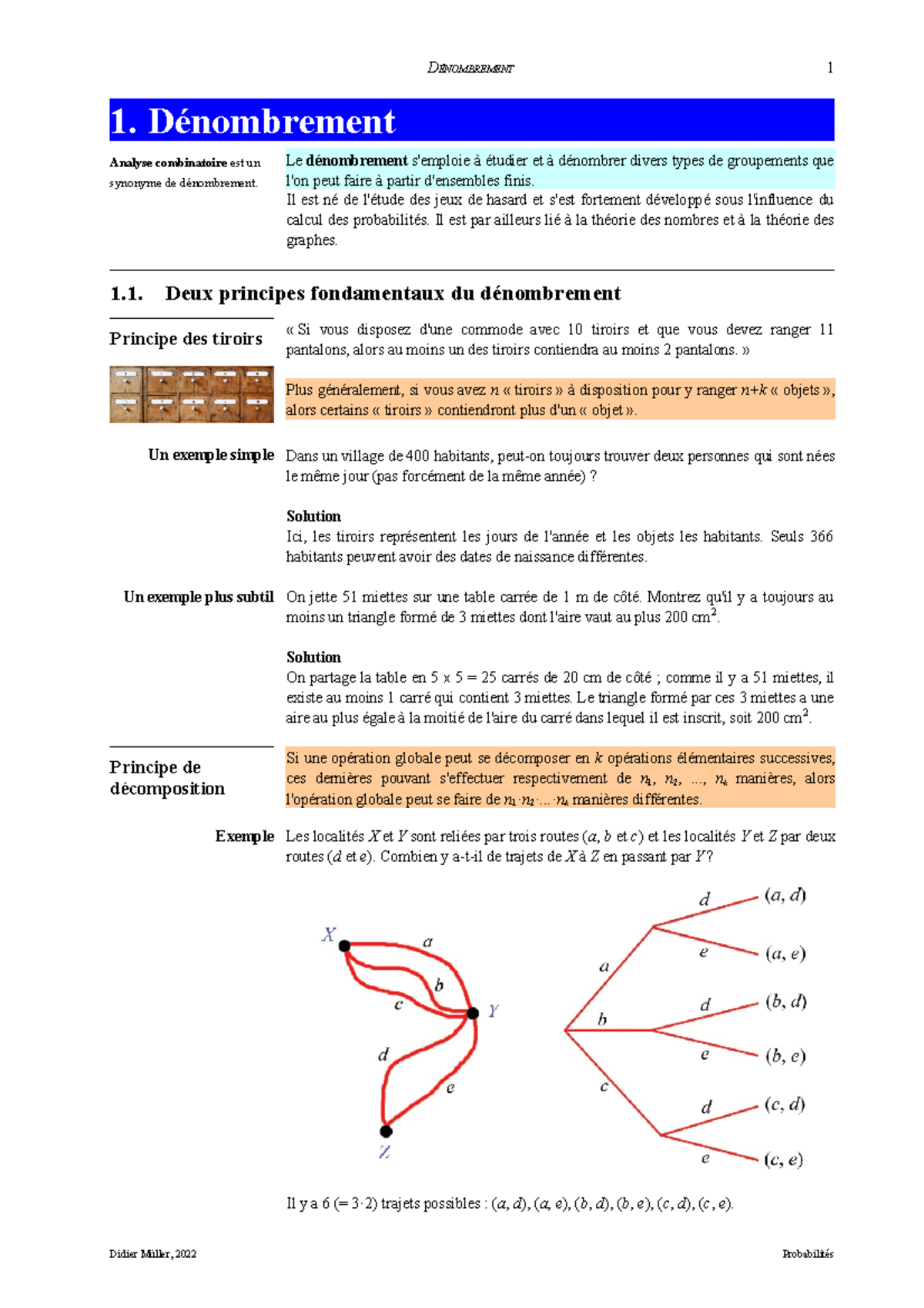 Proba 1 - DÉNOMBREMENT 1. Dénombrement Analyse combinatoire est un ...