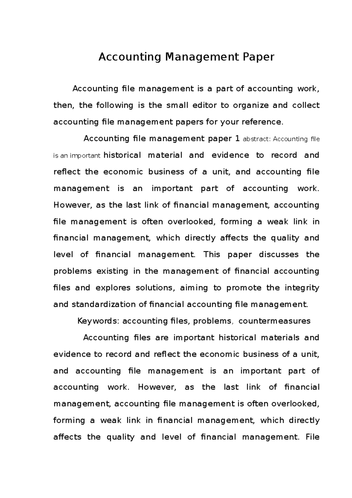 Accounting Management Paper - Accounting Management Paper Accounting ...