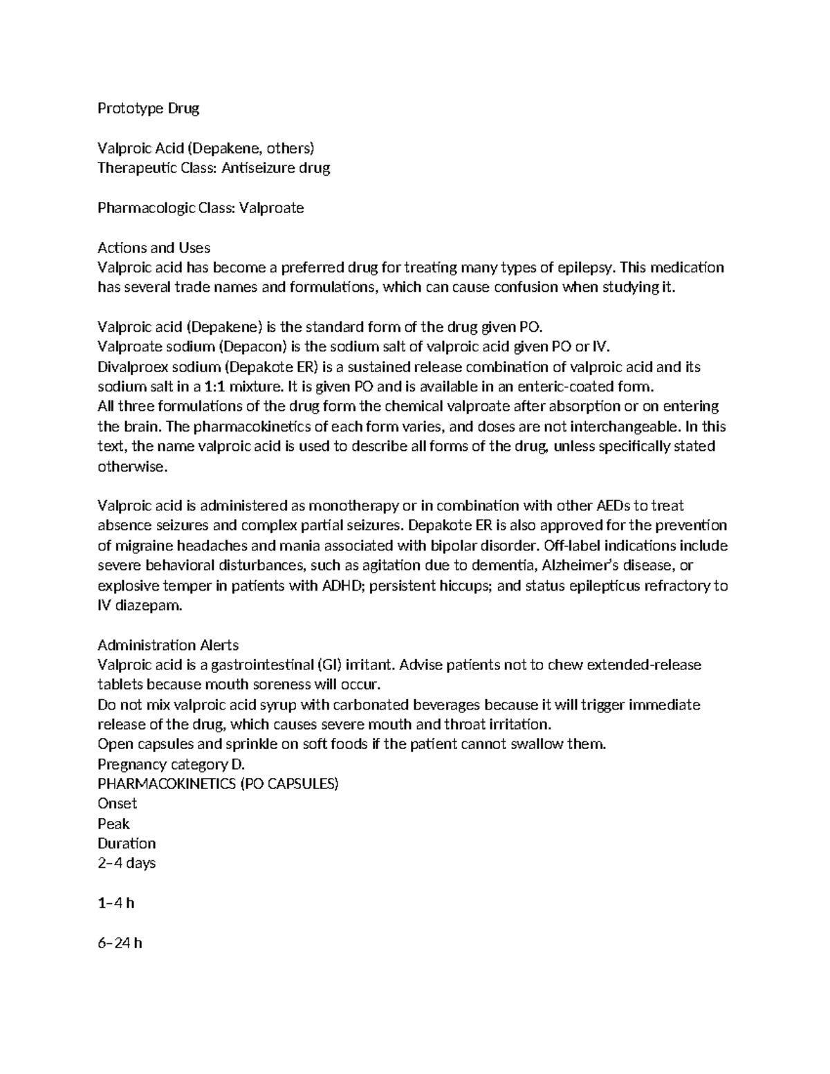 Prototype Drug Valprioic Acid - Prototype Drug Valproic Acid (Depakene ...