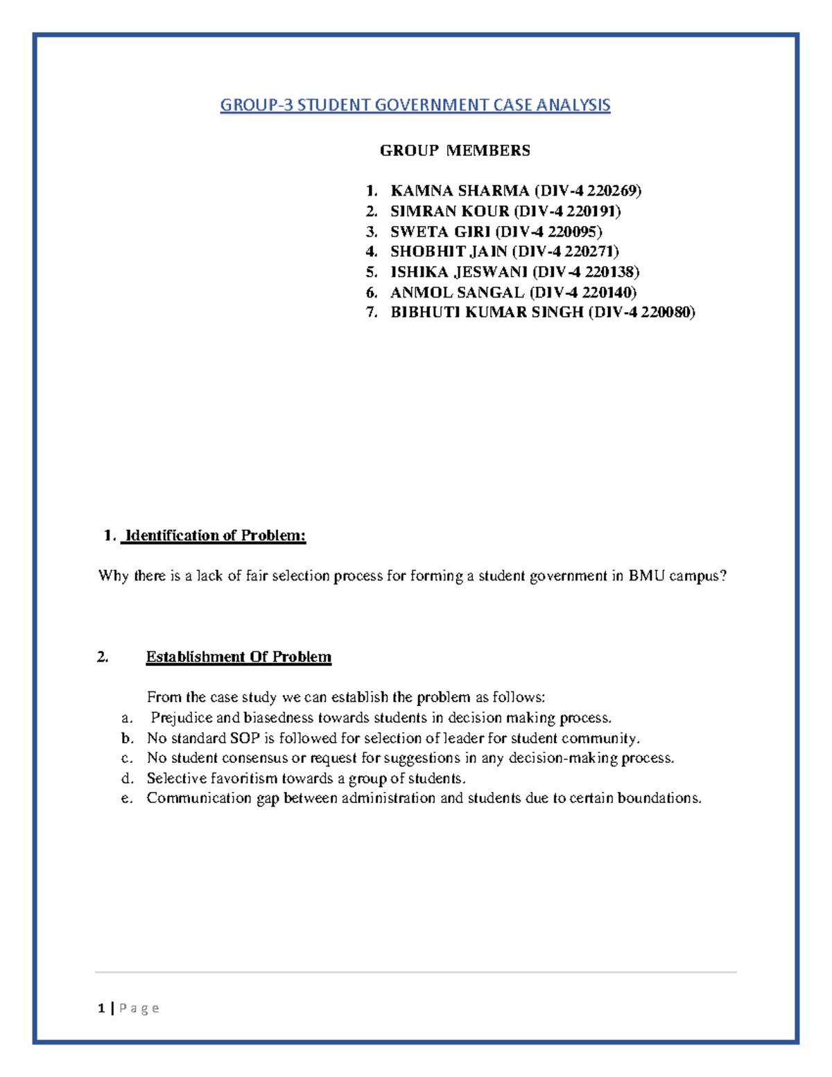 Group 3 Student Government - GROUP-3 STUDENT GOVERNMENT CASE ANALYSIS ...