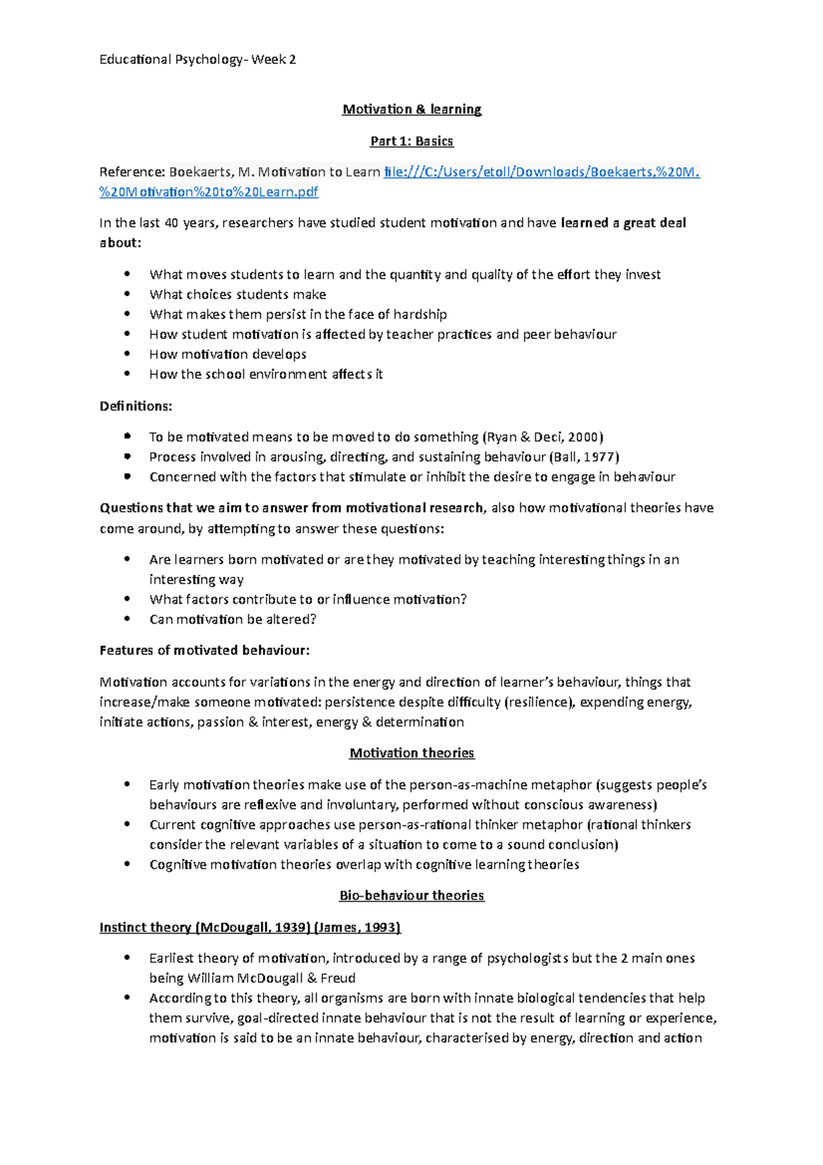 Week 2- Motivation & Learning - Motivation & learning Part 1: Basics ...