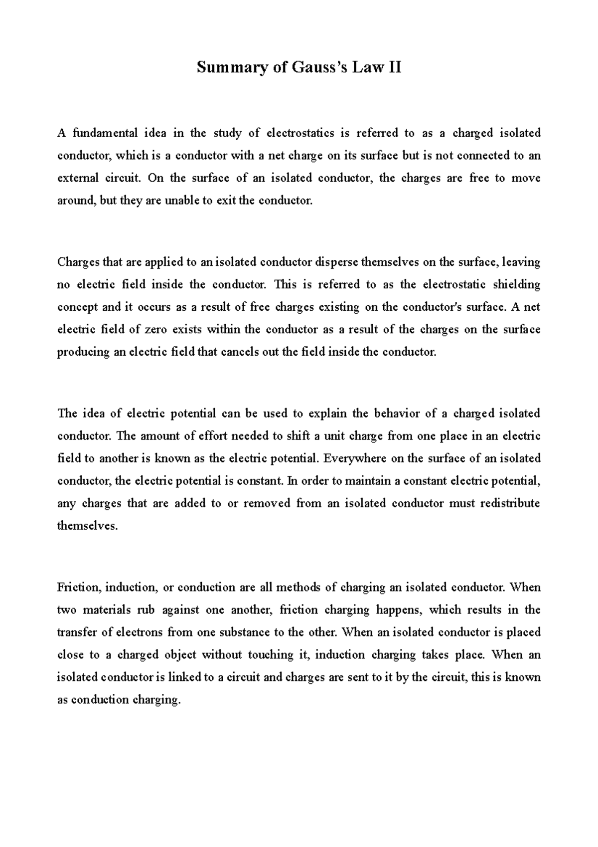 Summary of Gauss’s Law 2 - On the surface of an isolated conductor, the ...