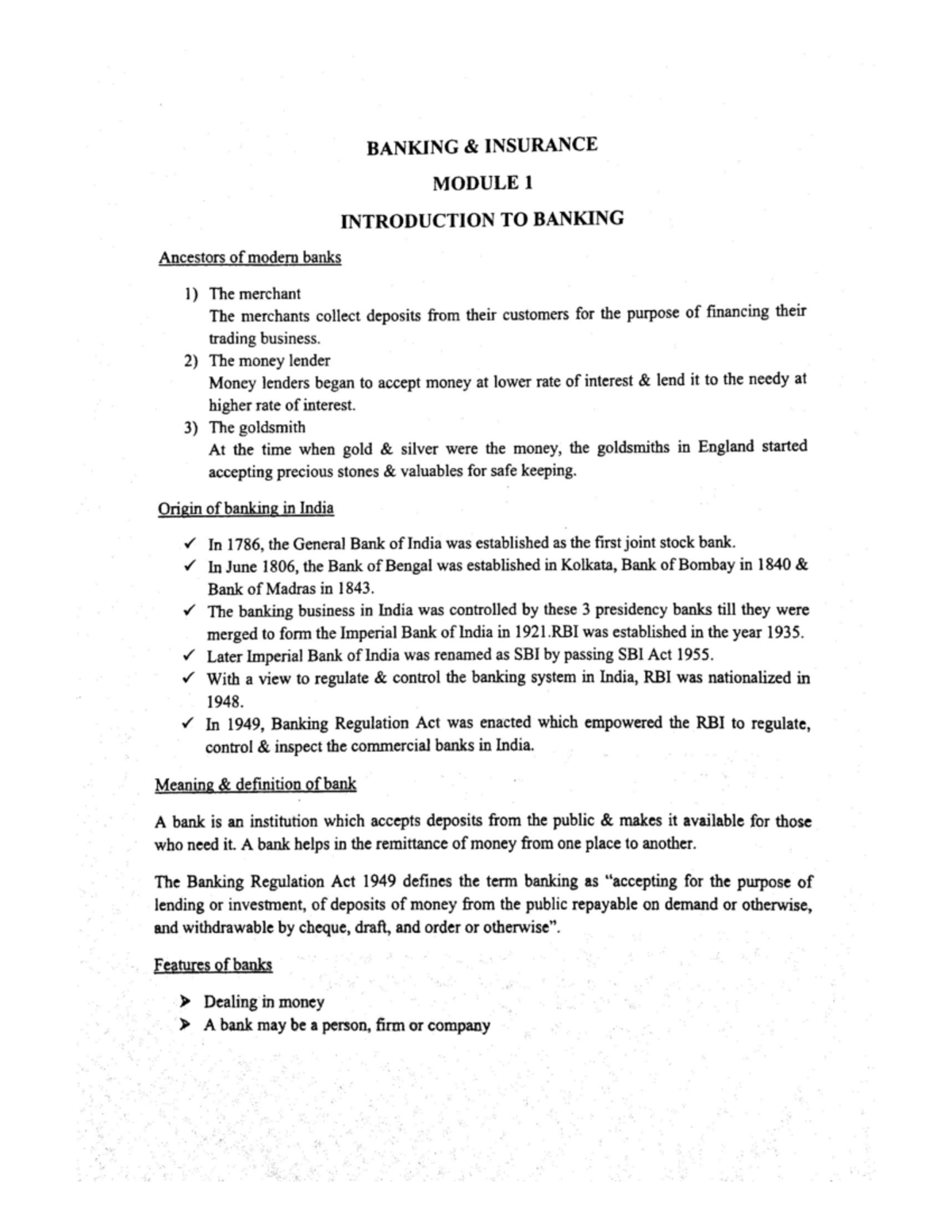 Banking & Insurance (Module I)Introduction To Banking - B.com finance ...