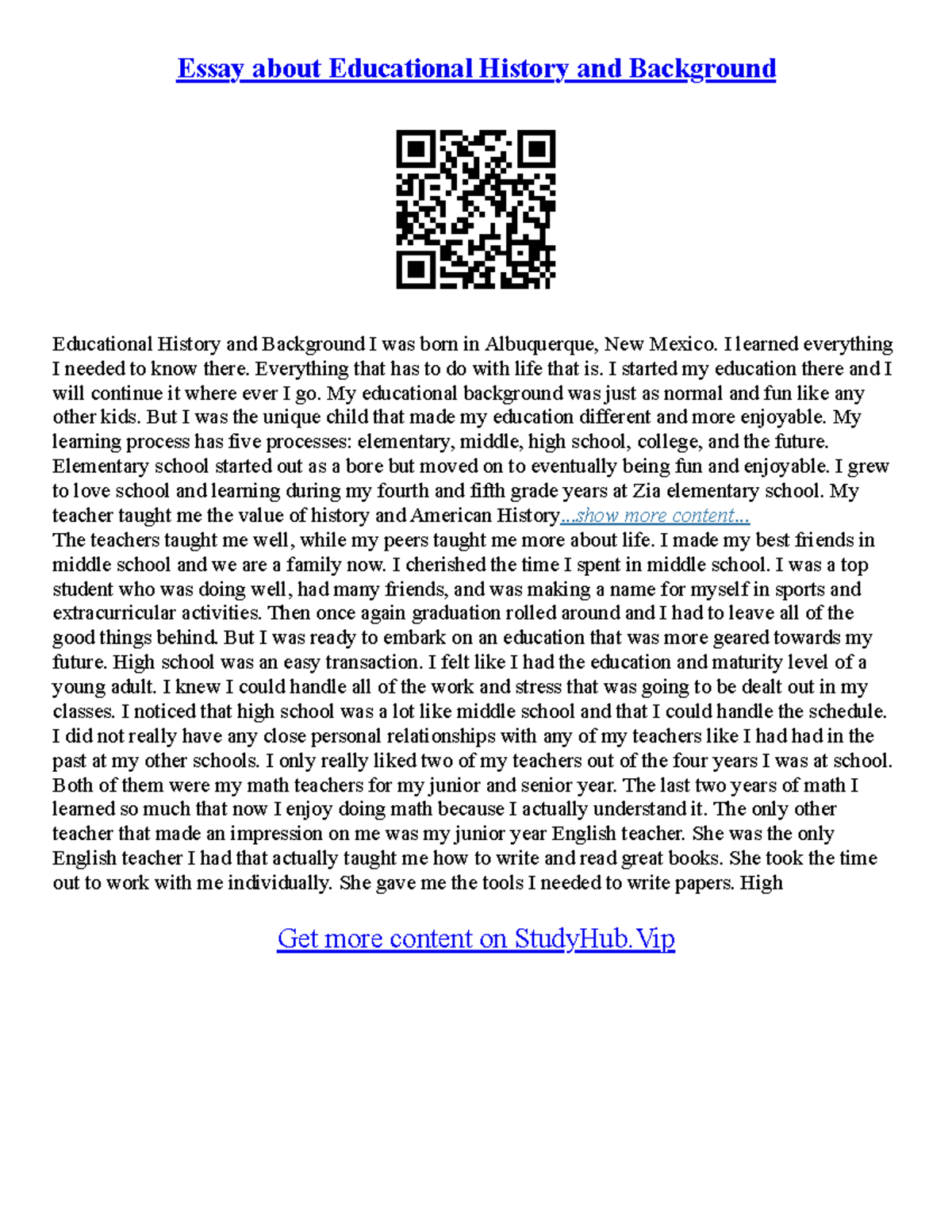 History Essay Format - Essay about Educational History and Background ...