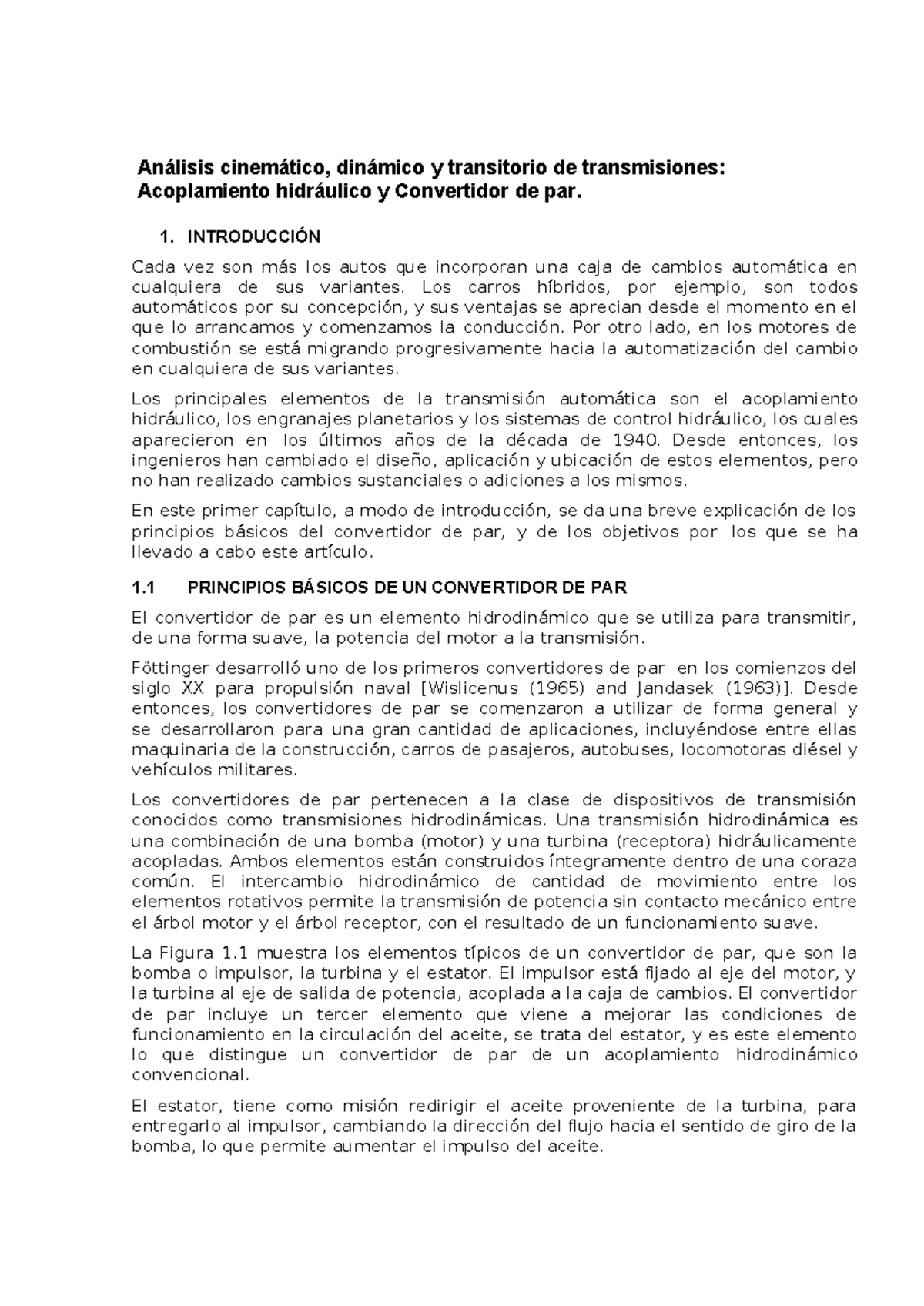 Análisis Acoplamiento hidráulico y Convertidor de par - Análisis ...