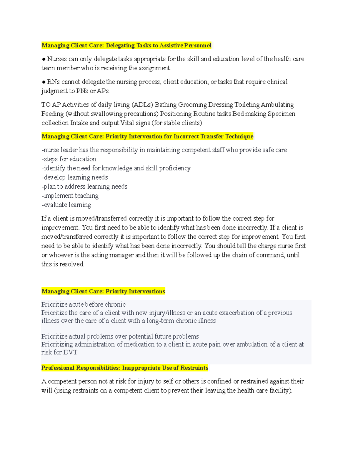 Leadership remediation - Managing Client Care: Delegating Tasks to ...