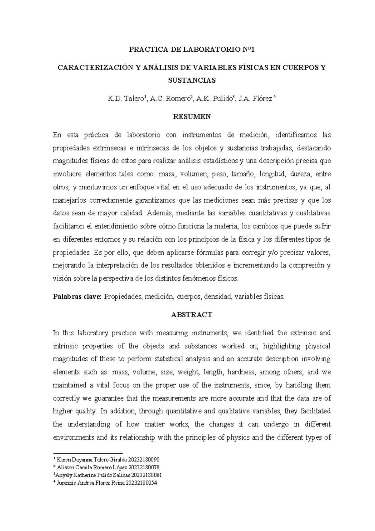 Informe Fisica:CARACTERIZACIÓN Y ÁNALISIS DE VARIABLES FÍSICAS EN ...