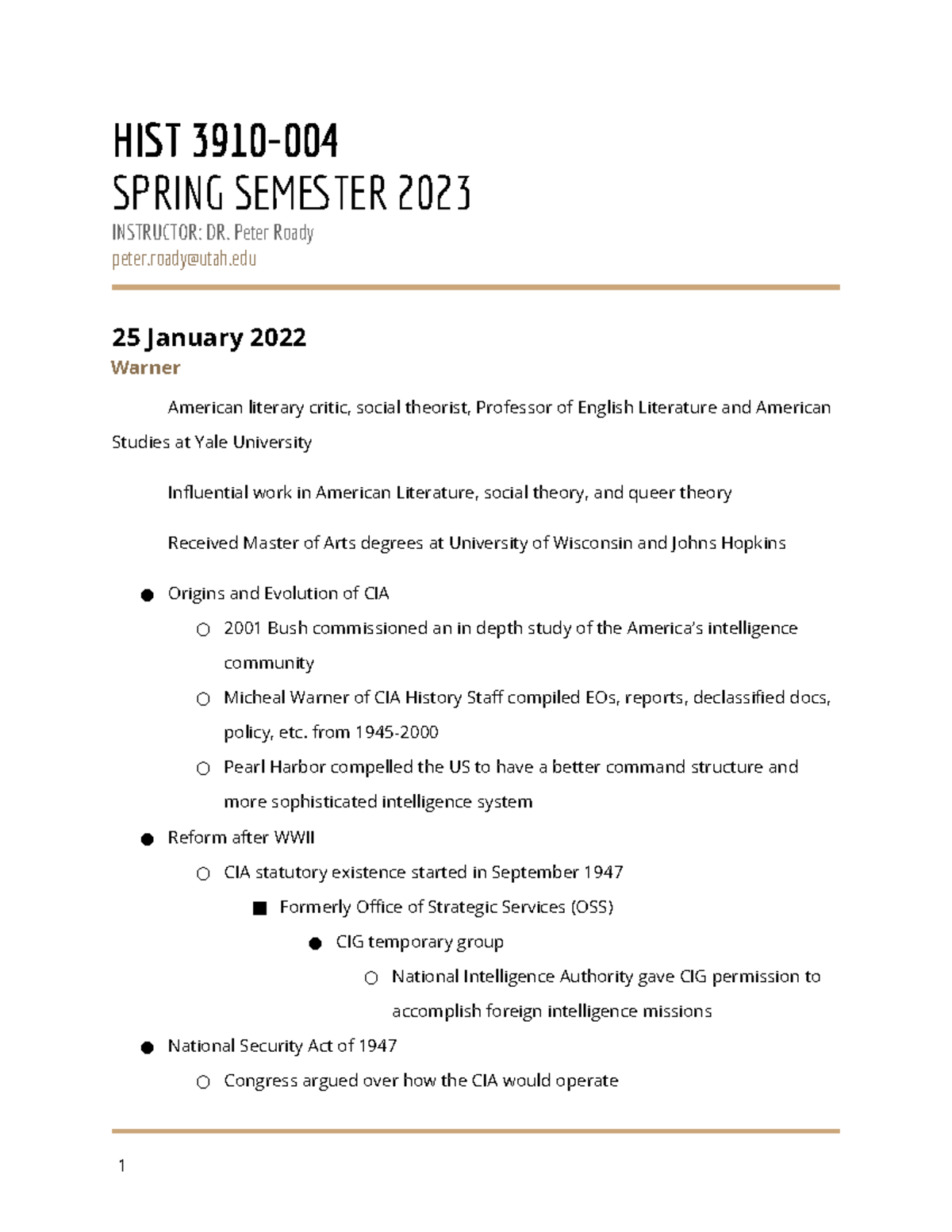 1 25 Reading - HIST 3910- SPRING SEMESTER 2023 INSTRUCTOR: DR. Peter ...