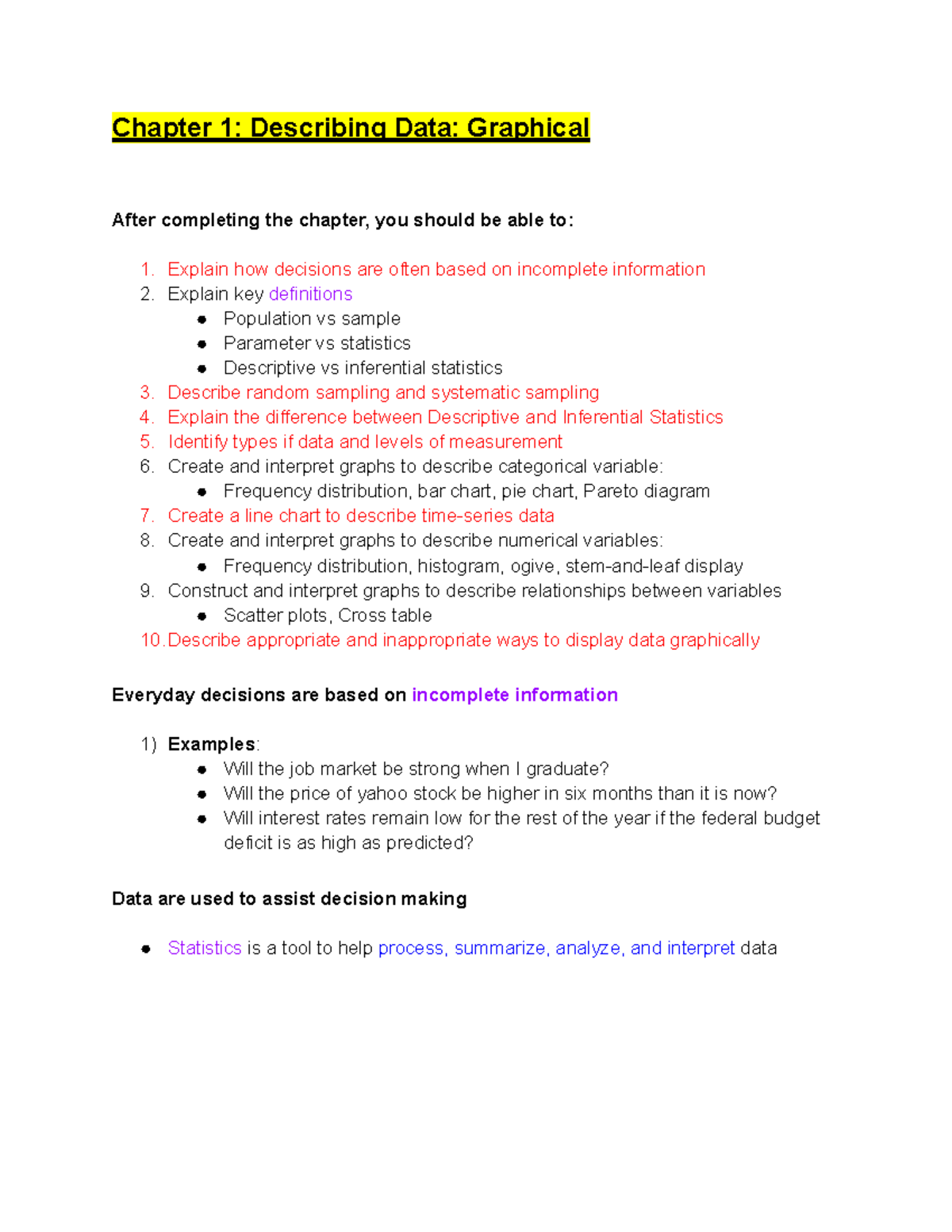 Econ 299 Notes - Chapter 1: Describing Data: Graphical After completing ...